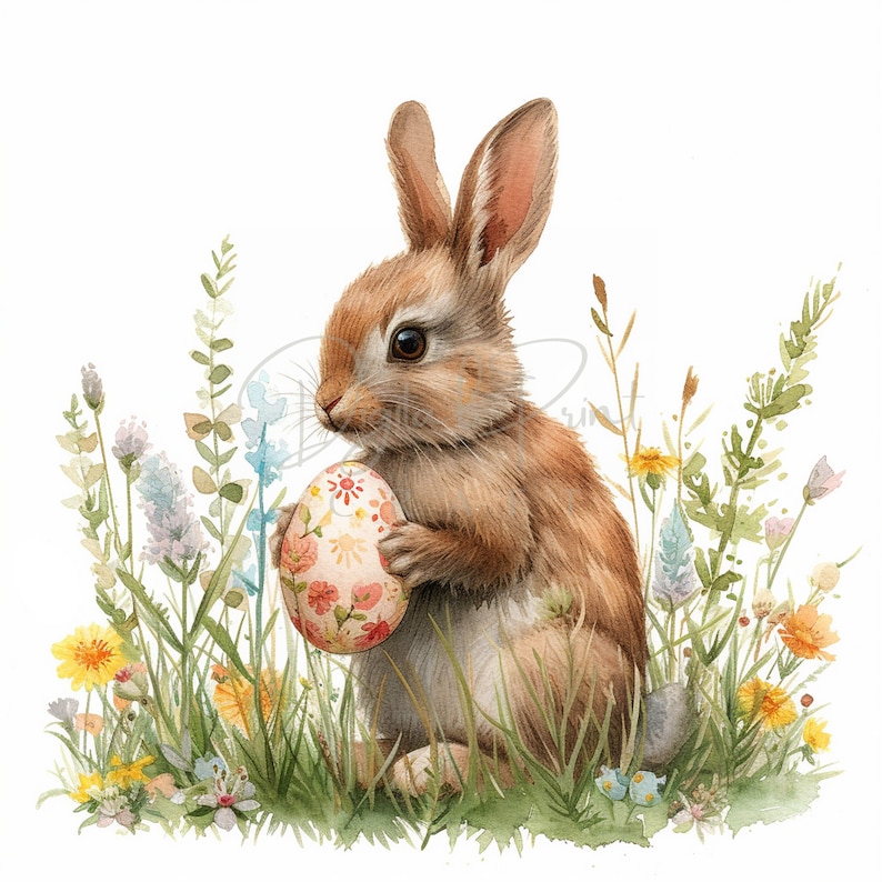 Easter Bunny Floral Spring Clipart, 15 High Quality Jpgs, Flower ...