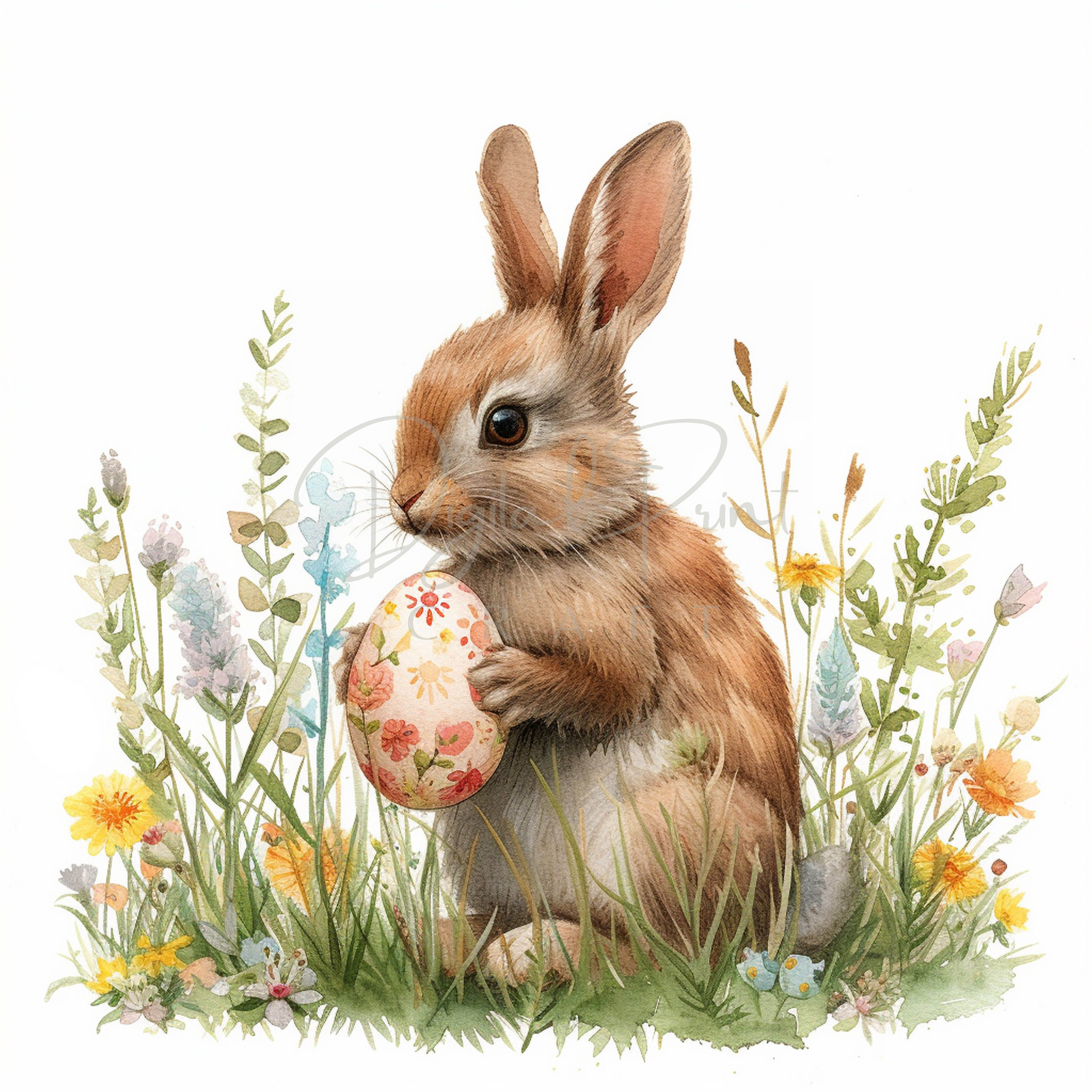 Easter Bunny Floral Spring Clipart, 15 High Quality Jpgs, Flower ...