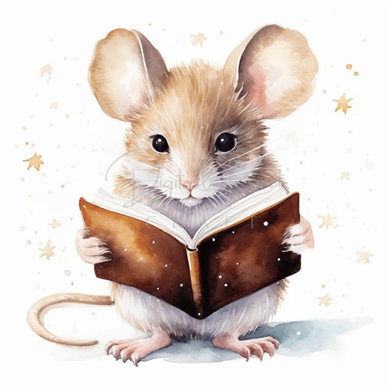 Mouse Reading Clipart, Animal Clipart, 15 High Quality Jpgs, Printable ...