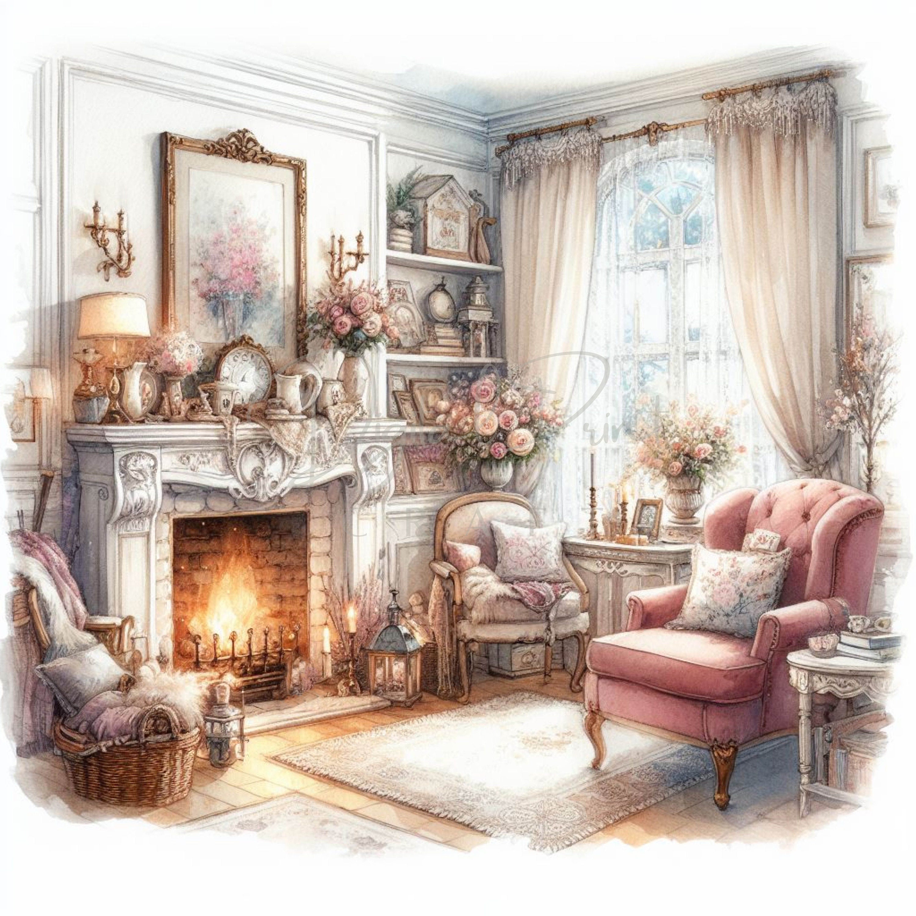 Shabby Chic Living Room, House Clipart, 12 High Quality Jpgs, Printable ...