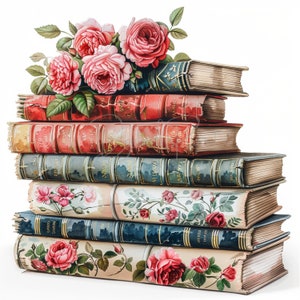 Vintage Stack of Books , Floral Book Clipart, 10 High Quality Jpgs ...