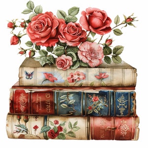Vintage Stack of Books , Floral Book Clipart, 10 High Quality Jpgs ...