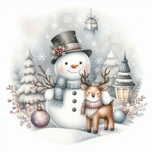 10 Snowman Reindeer, Cute Snow Clipart, Christmas for Kids, Watercolor ...