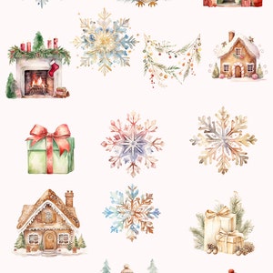 Watercolor Christmas Clipart Bundle, PNG Bundle, XMAS Collection, Cute ...