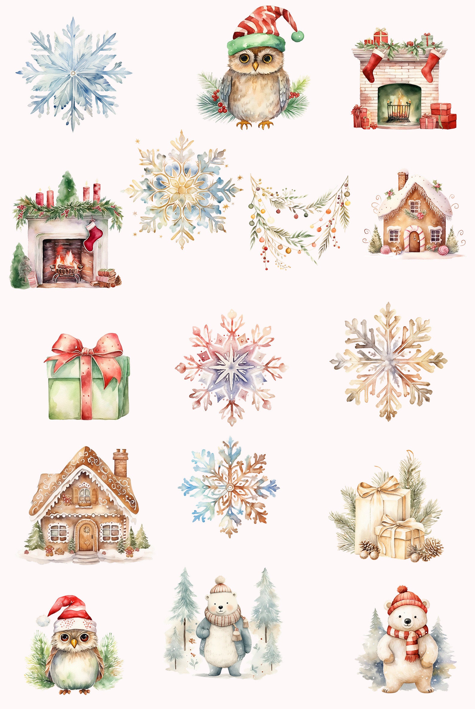 Watercolor Christmas Clipart Bundle, PNG Bundle, XMAS Collection, Cute ...
