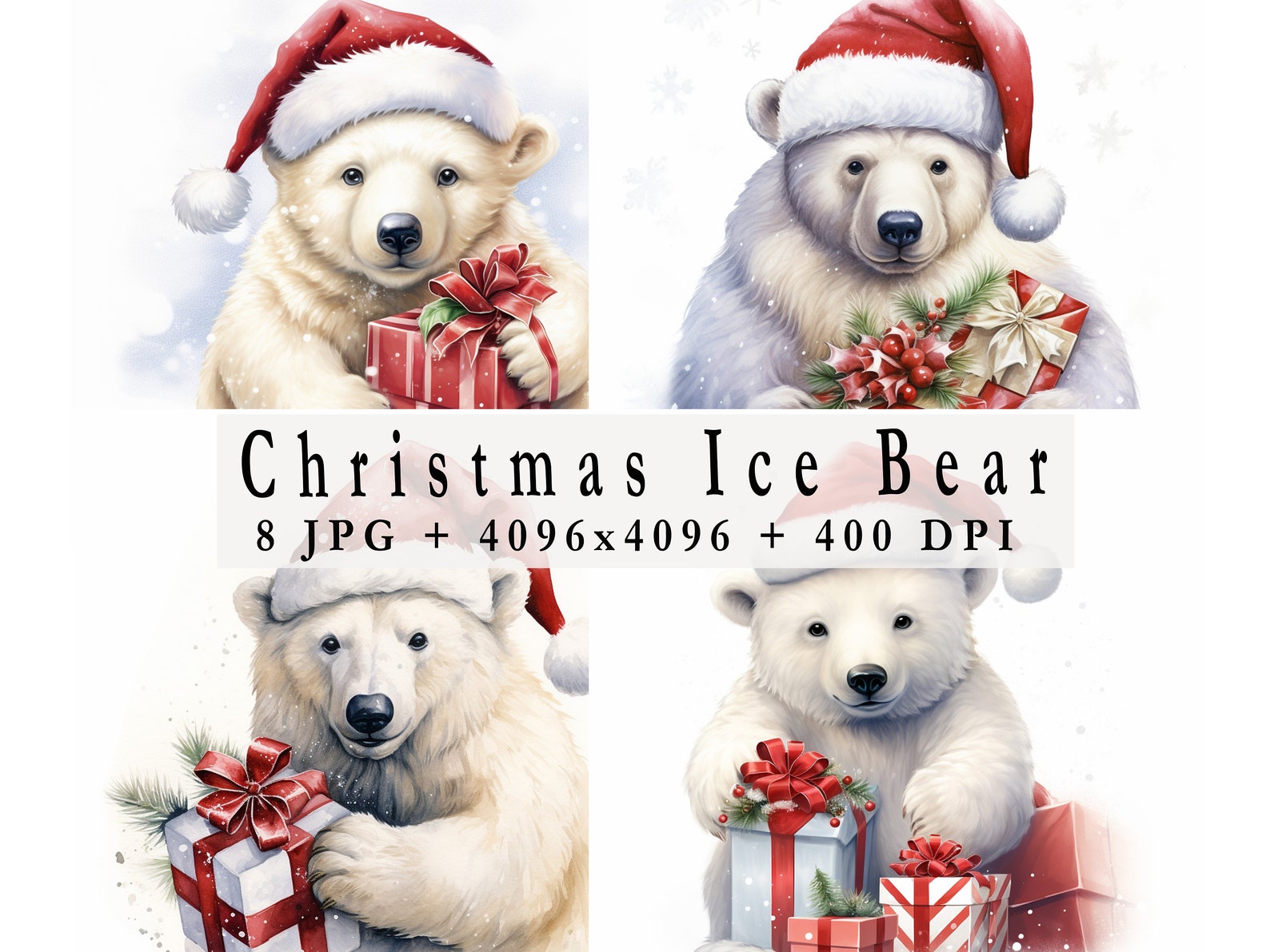 Christmas Ice Bear Clipart, 9 Jpgs, Christmas Animals, Winter JPG ...