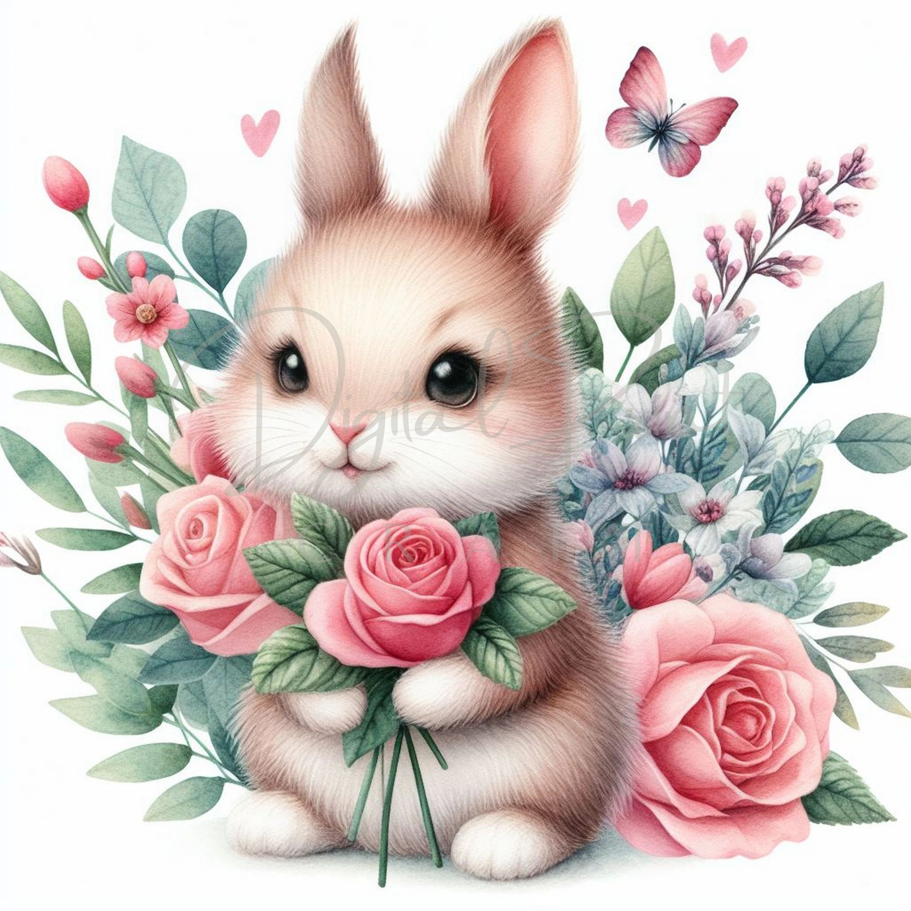 Bunny Rosa Flower Clipart, 15 High Quality Jpgs, Fluffy Bunny Clipart ...