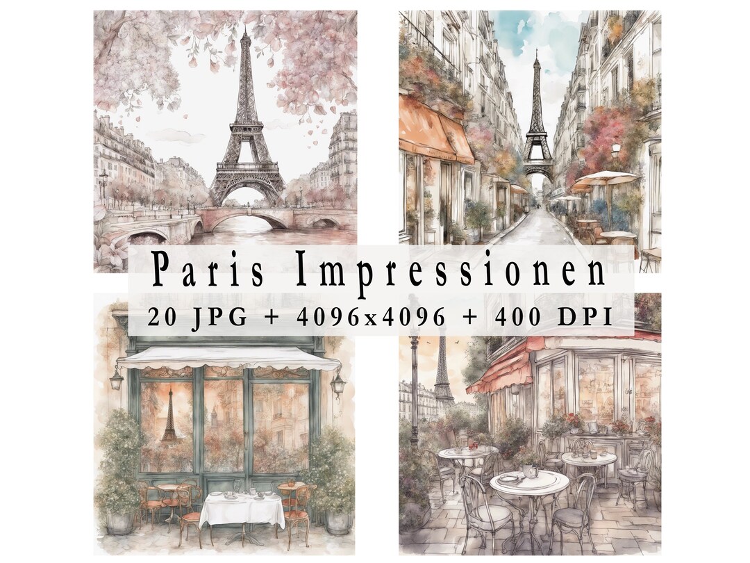 Watercolor Paris Clipart, Architectur Clipart, Cityscape JPG, Digital ...