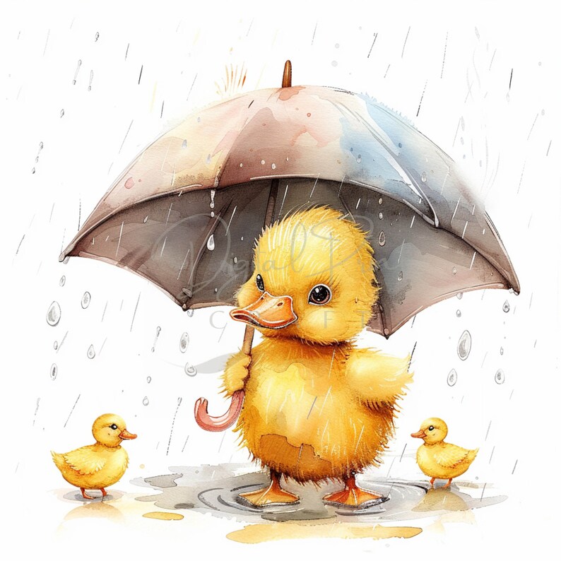 Duckling in Rain Clipart, Duck Clipart, 13 High Quality Jpgs,printable ...