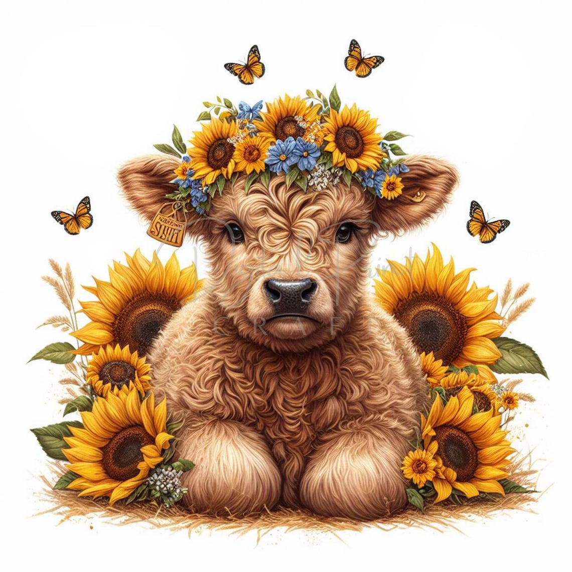 Sunflower Highland Cow Clipart,floral Clipart, 10 High Quality Jpgs ...