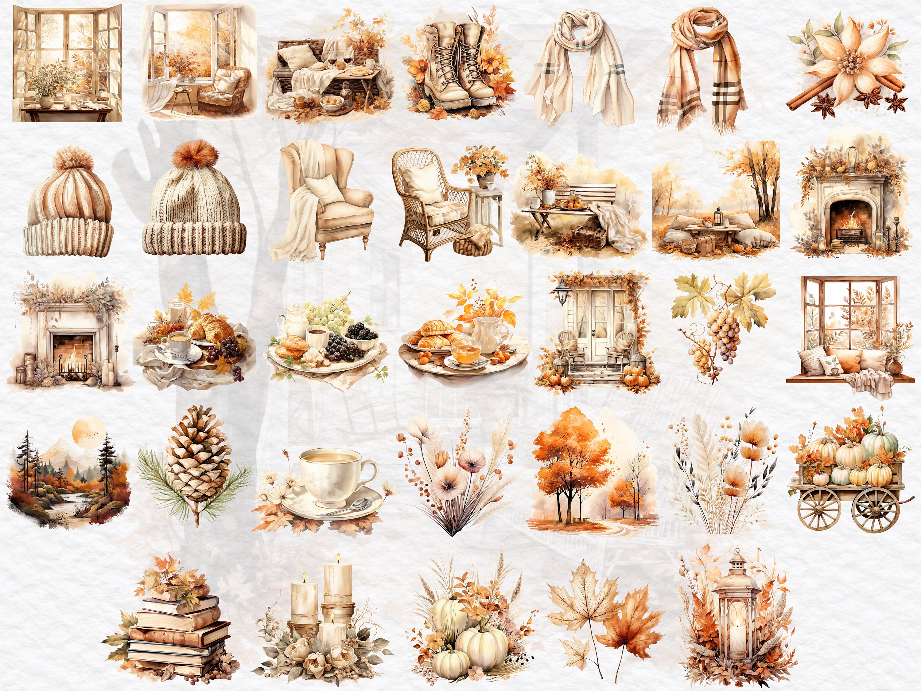 Watercolor Fall Clipart Bundle Watercolor Cozy PNG Watercolor Autumn ...