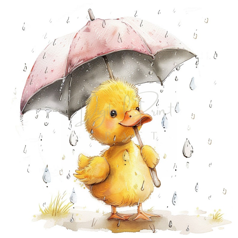 Duckling in Rain Clipart, Duck Clipart, 13 High Quality Jpgs,printable ...