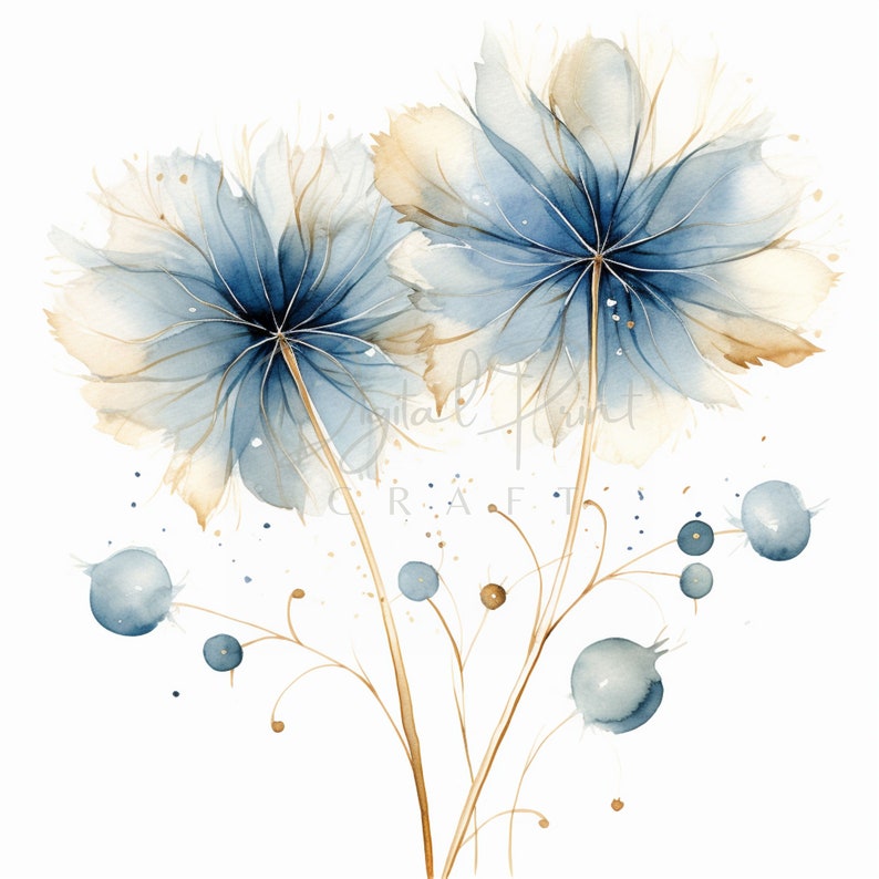 Abstract Flower Clipart, Gold Blue Floral, 20 High Quality Jpgs ...