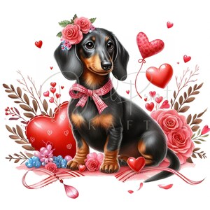 Valentines Dachshund Clipart, 12 PNG Valentines Day Clipart, Valentine ...