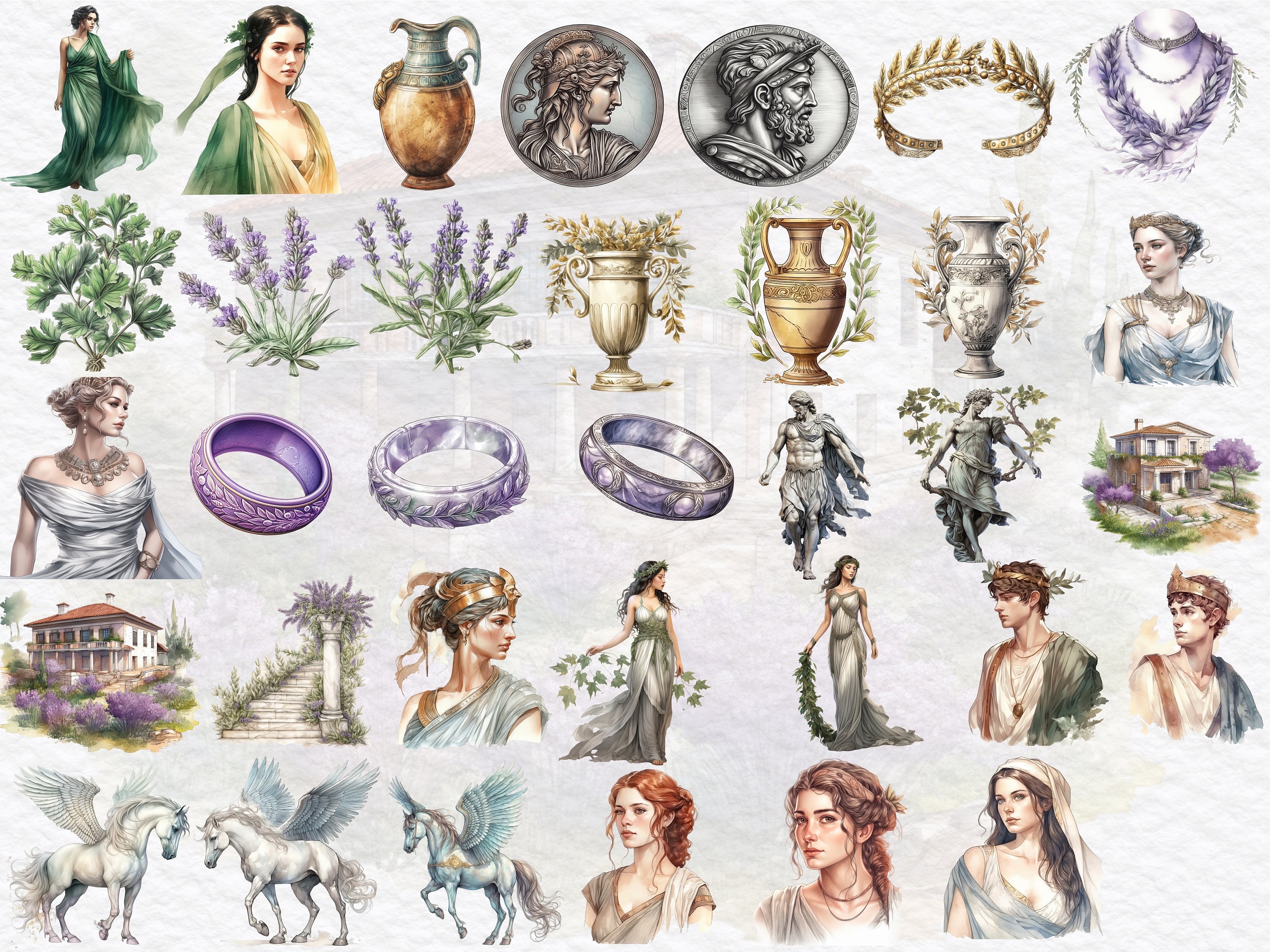 Ancient Greek Watercolor Clipart Illustartion Greek - Etsy