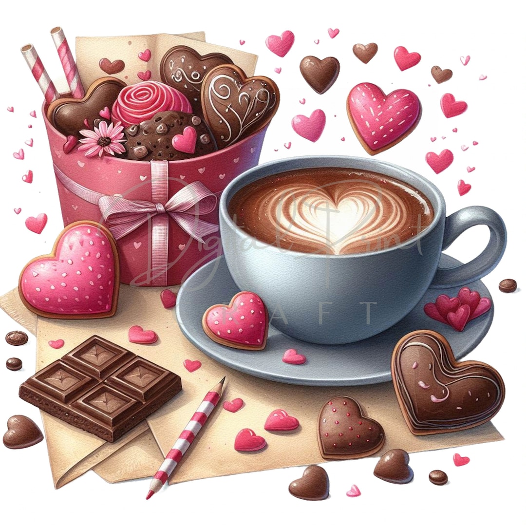 Valentine Hot Chocolate Clipart, 14 PNG Valentines Day Clipart ...