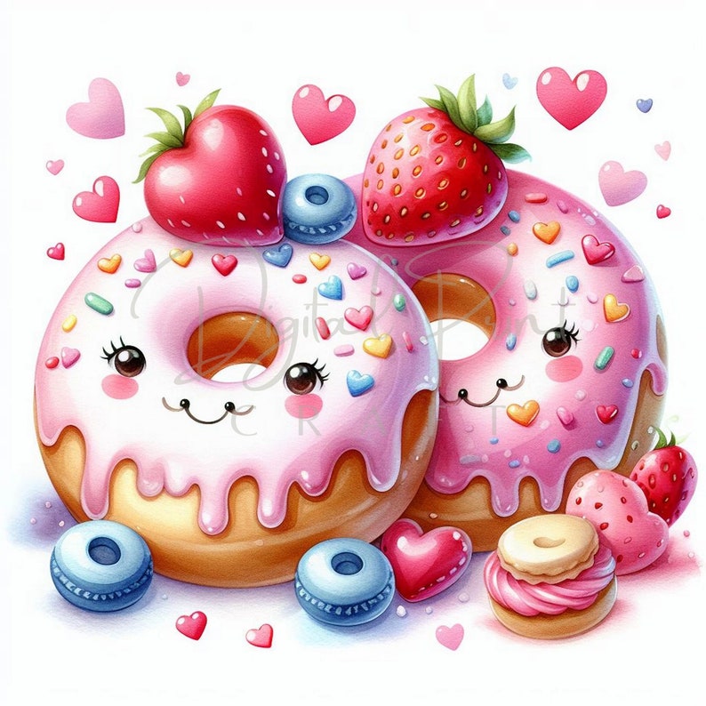 Valentine Donut Clipart, 12 JPG Valentines Day Clipart, Valentine Sweet ...