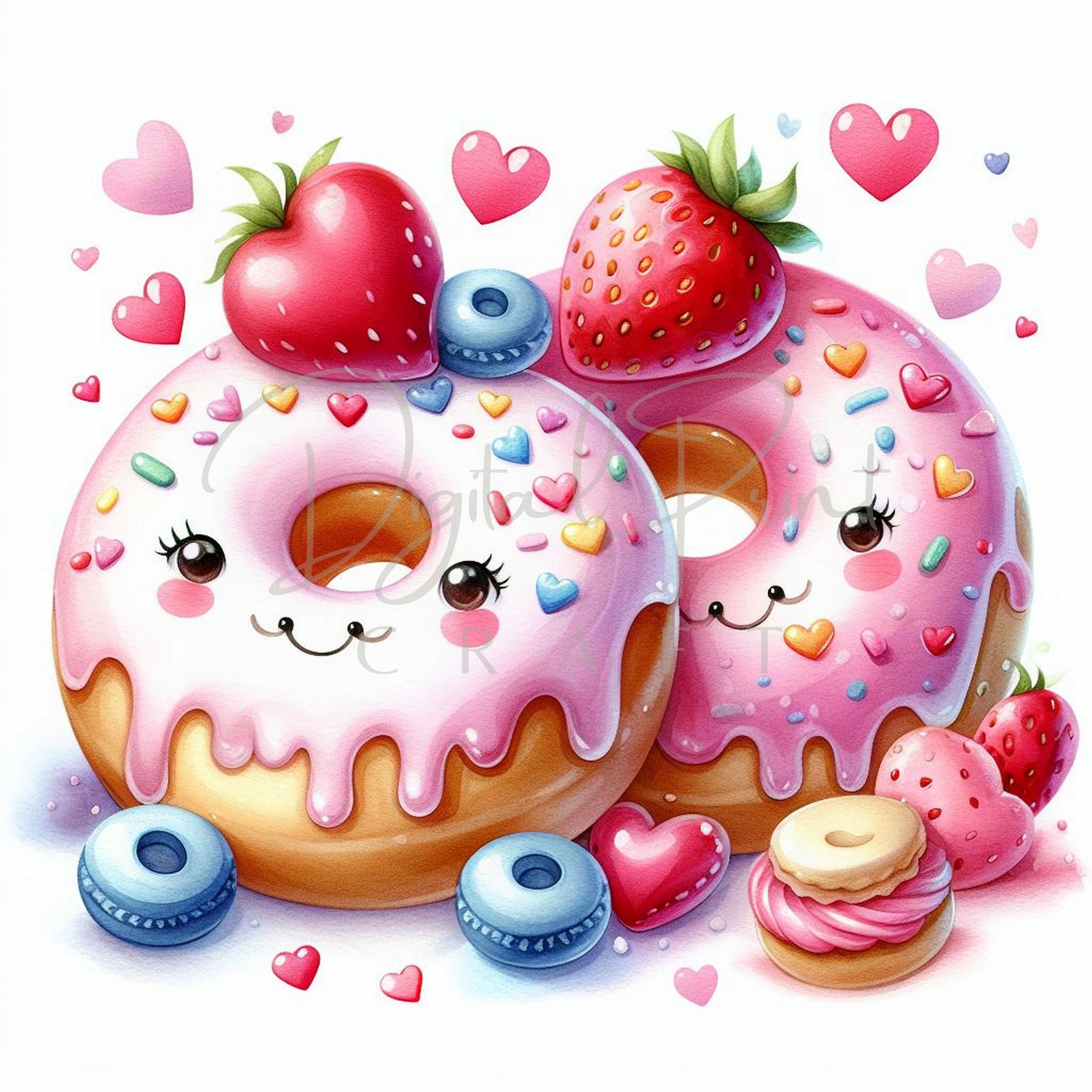 Valentine Donut Clipart, 12 JPG Valentines Day Clipart, Valentine Sweet ...