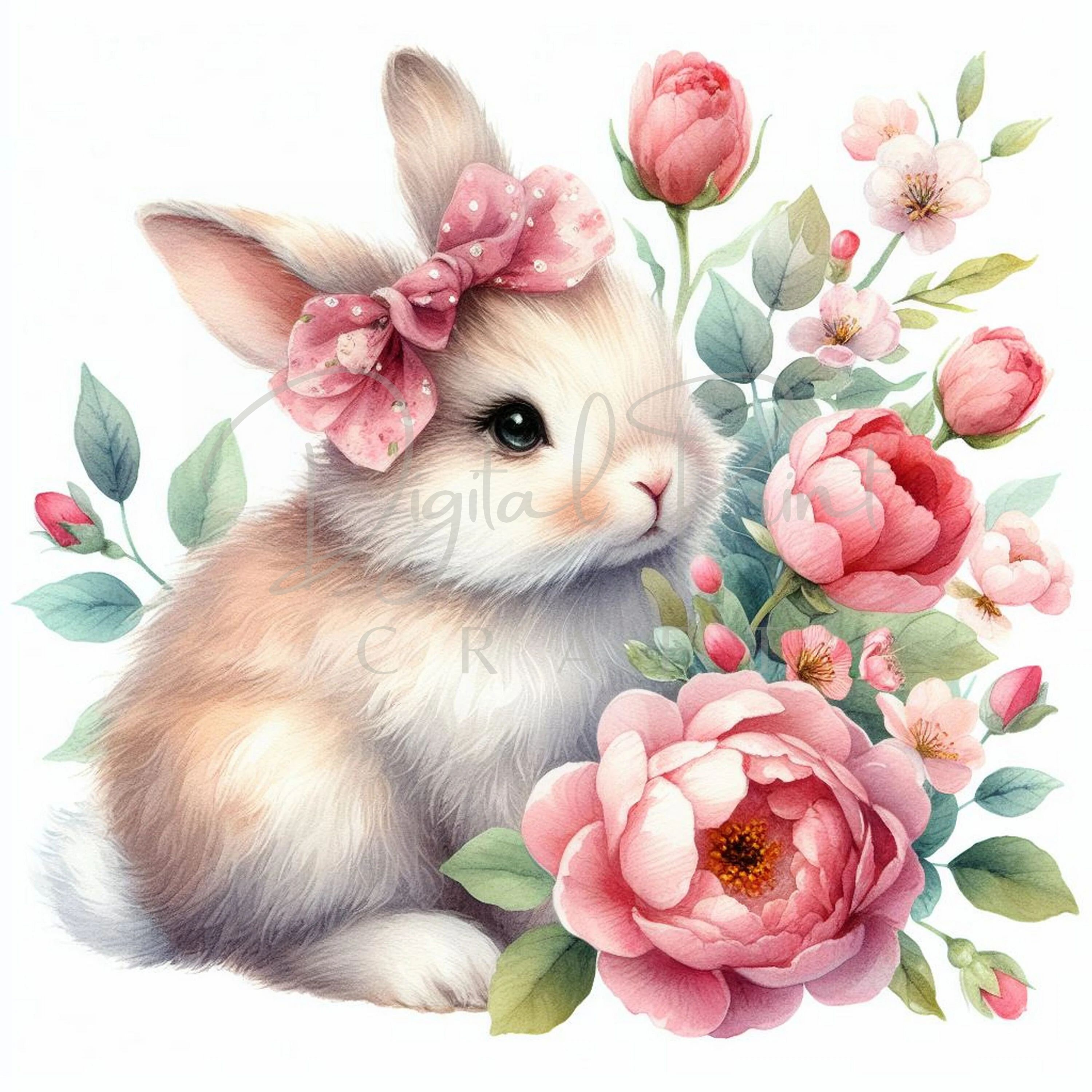 Bunny Rosa Flower Clipart, 15 High Quality Jpgs, Fluffy Bunny Clipart ...
