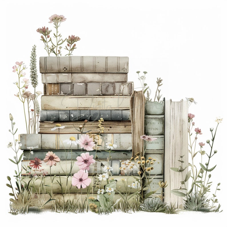 Wildflower Book Clipart Bundle , 12 High Quality Jpgs,watercolor Meadow, Botanical Wild Floral ...