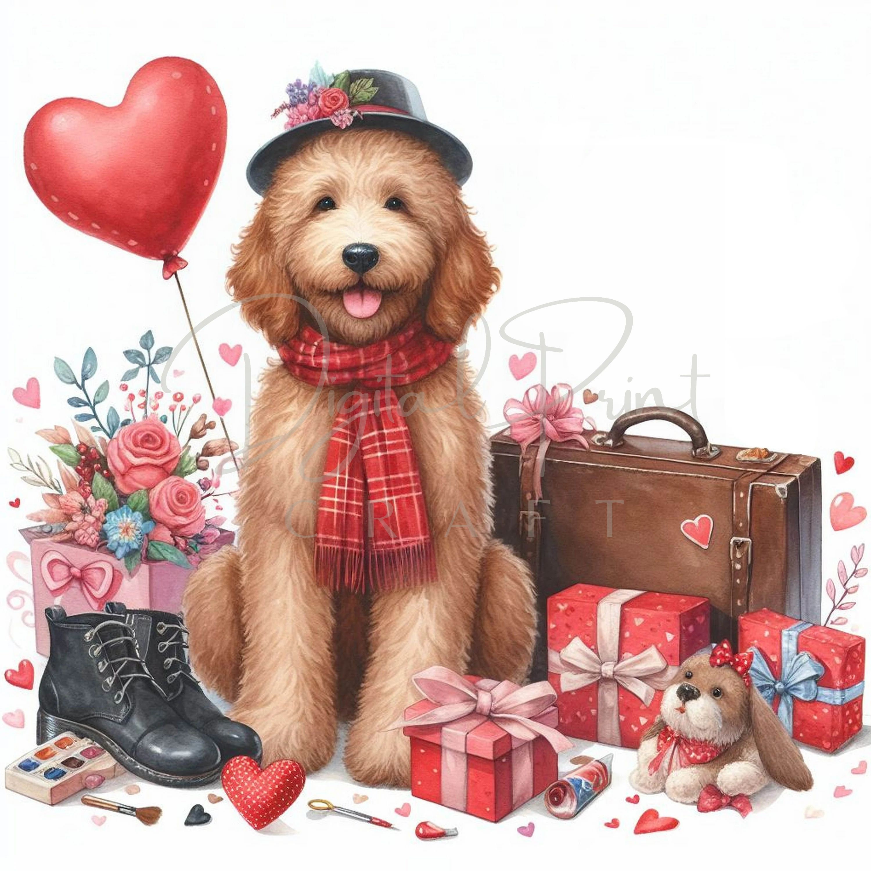 Valentine Labradoodle Clipart, 13 JPG Valentines Day Clipart, Valentine ...