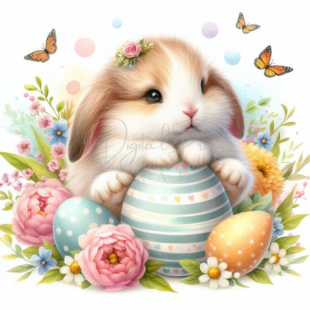 Bunny Flower Clipart, 14 High Quality Jpgs, Fluffy Bunny Clipart ...