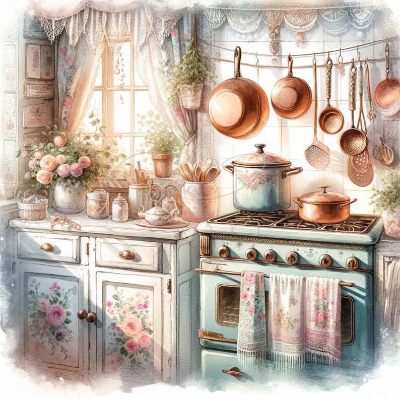 Shabby Chic Kitchen, Old Kitchen Clipart, 11 High Quality Jpgs ...
