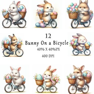 Bunny on Bicycle - 12 High Quality Jpgs - Easter Bunny Clipart, Floral ...
