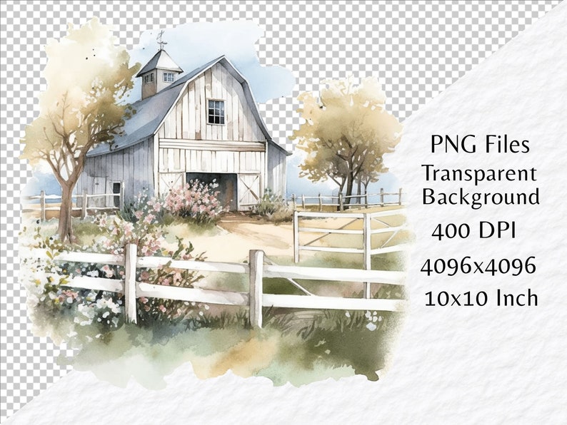 Farm Barn Clipart PNG Transparent Watercolor Farmhouse Bundle|25 PNG ...