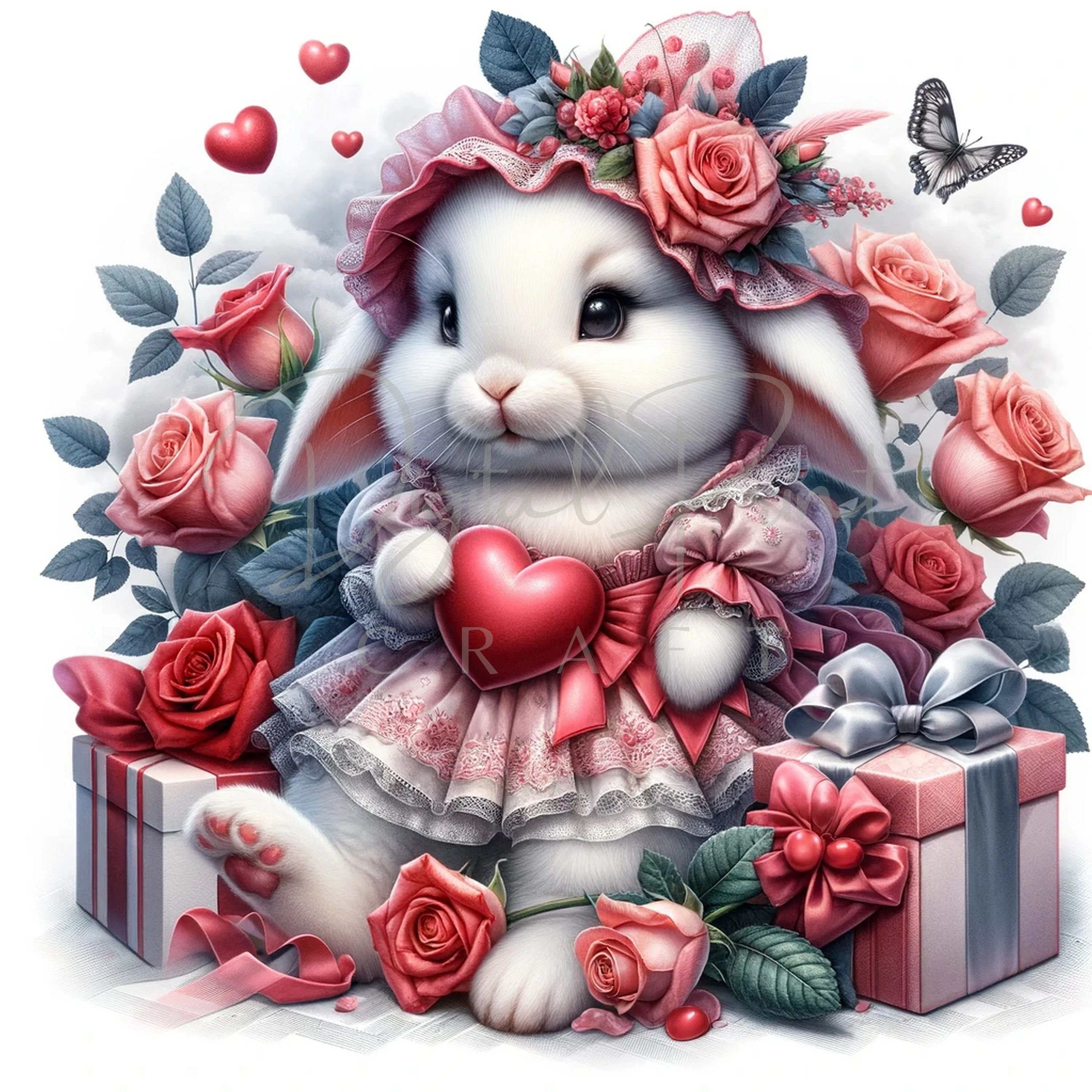 Valentine Rabbit Present, 12 JPG Valentines Day Clipart, Valentine ...