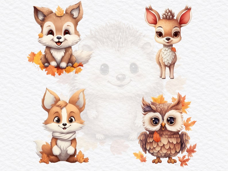 Autumn Animals Watercolor Clipart Bundle 11 PNG Sweet Fall - Etsy