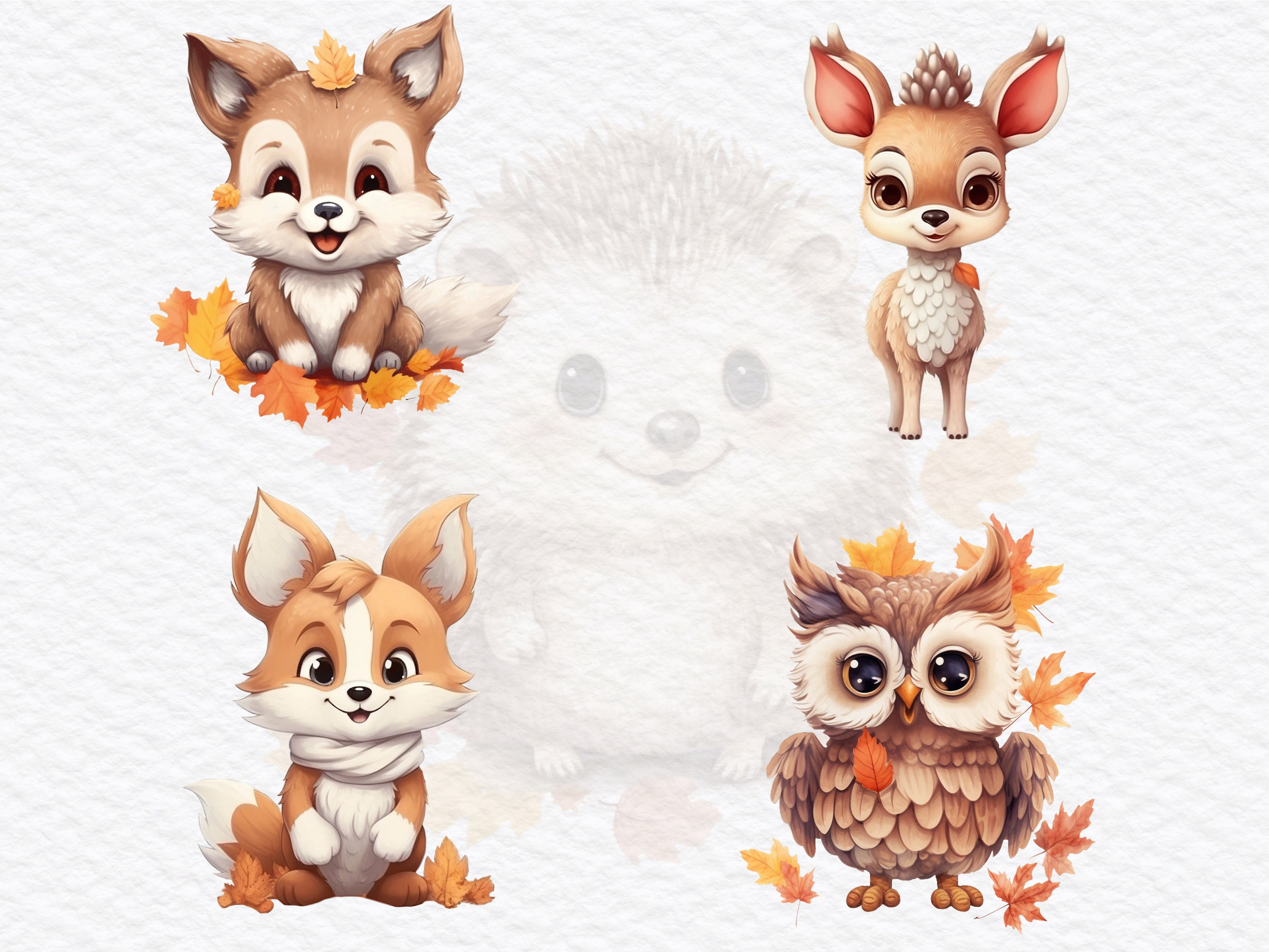Autumn Animals Watercolor Clipart Bundle 11 PNG Sweet Fall Animal ...
