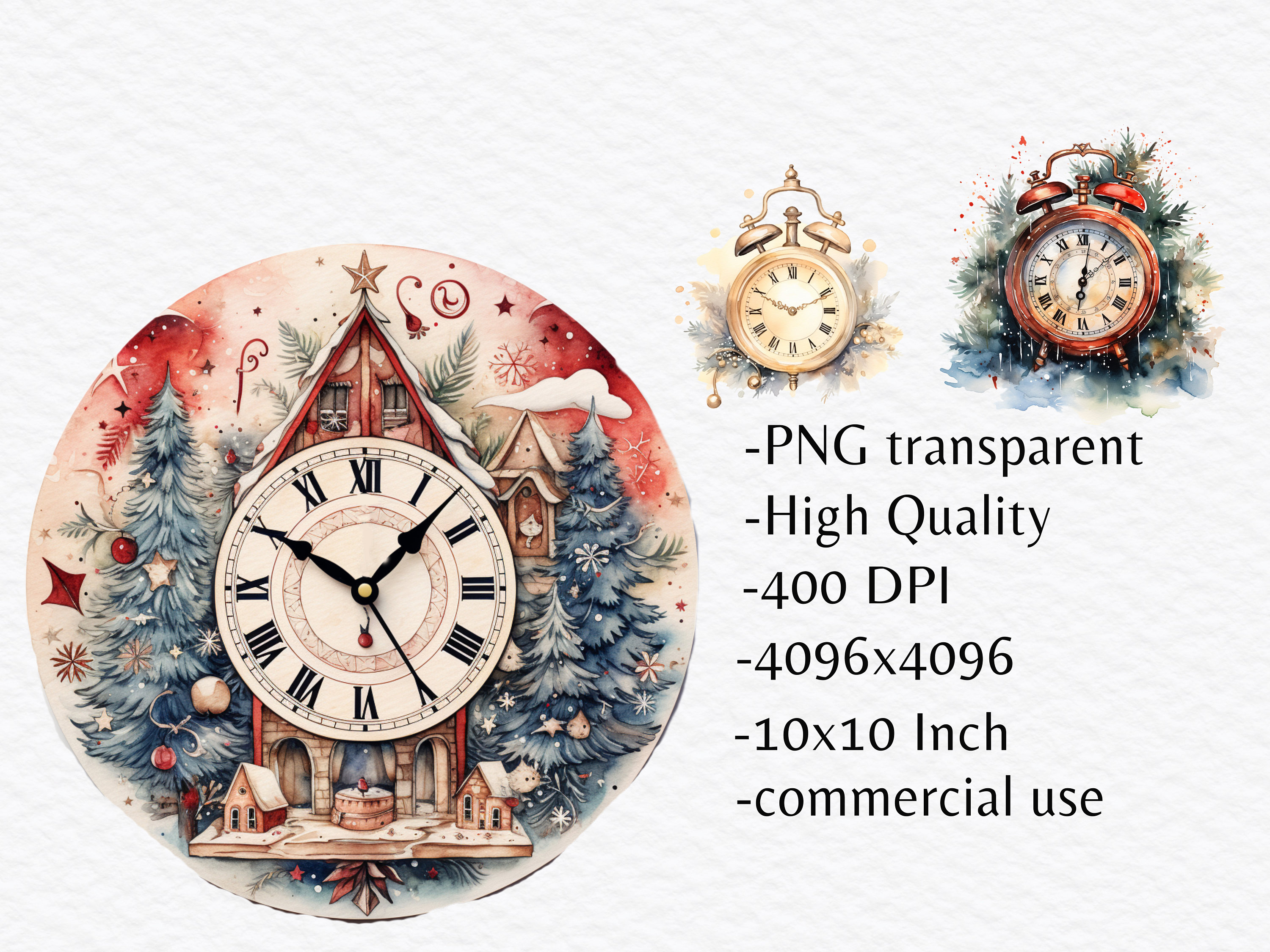 Christmas Clocks Clipart 18 Pngs, Christmas Decoration, Clock PNG ...