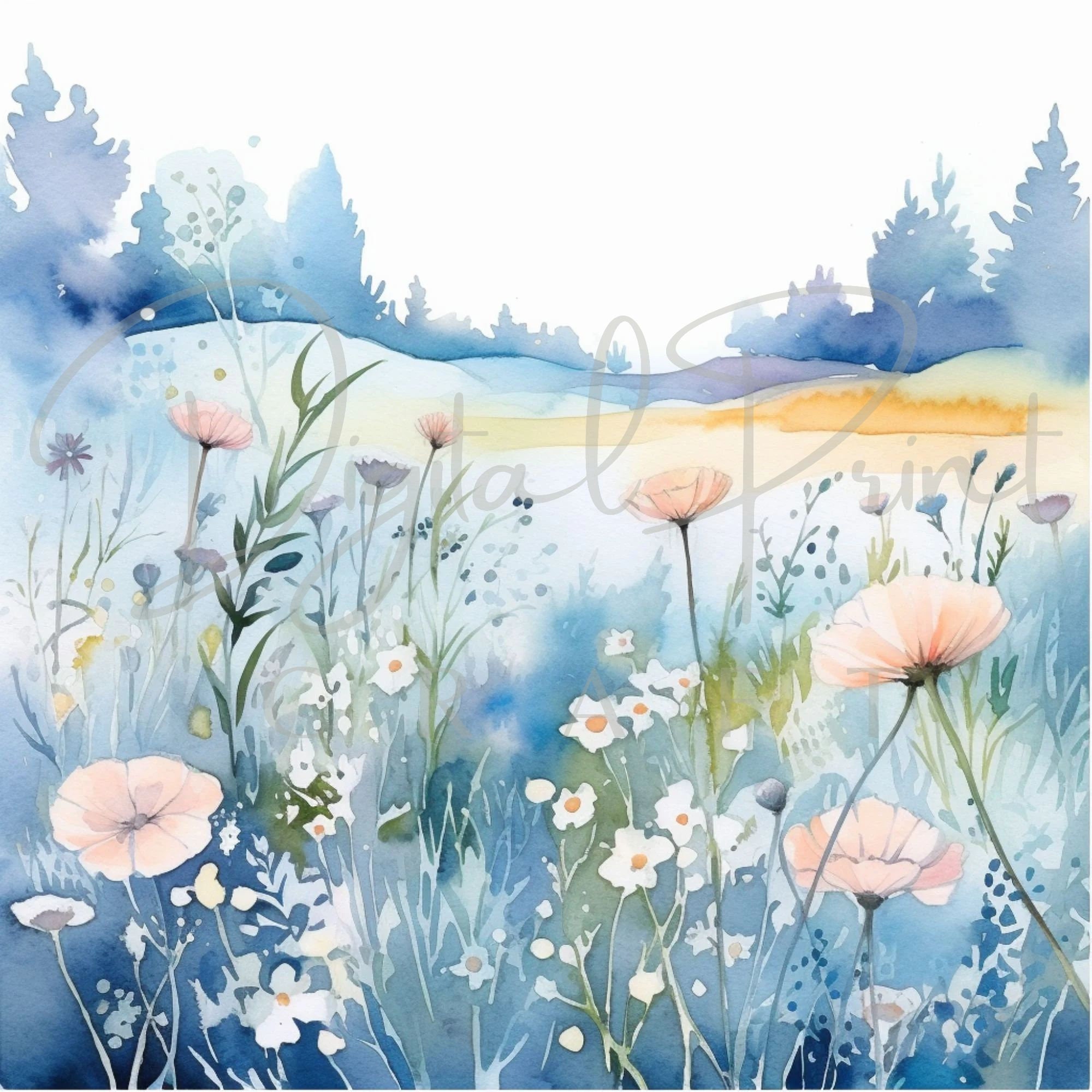 Wildflower Meadow Clipart Daisy High Quality Jpgs Digital Planner, Junk Journaling, Watercolor ...