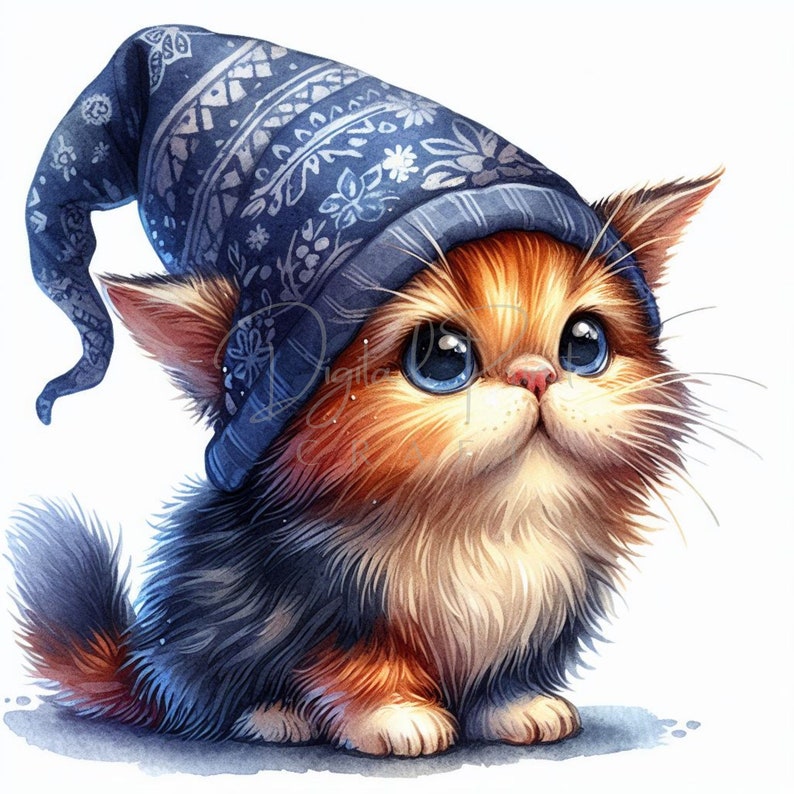 Gnome Cat Watercolor Clipart Bundle , 13 JPG High Quality Clipart, Pet ...