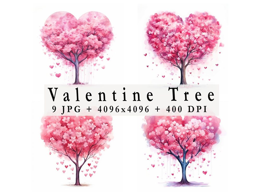 Watercolor Valentines Tree Clipart, 9 JPG Valentines Day Clipart ...