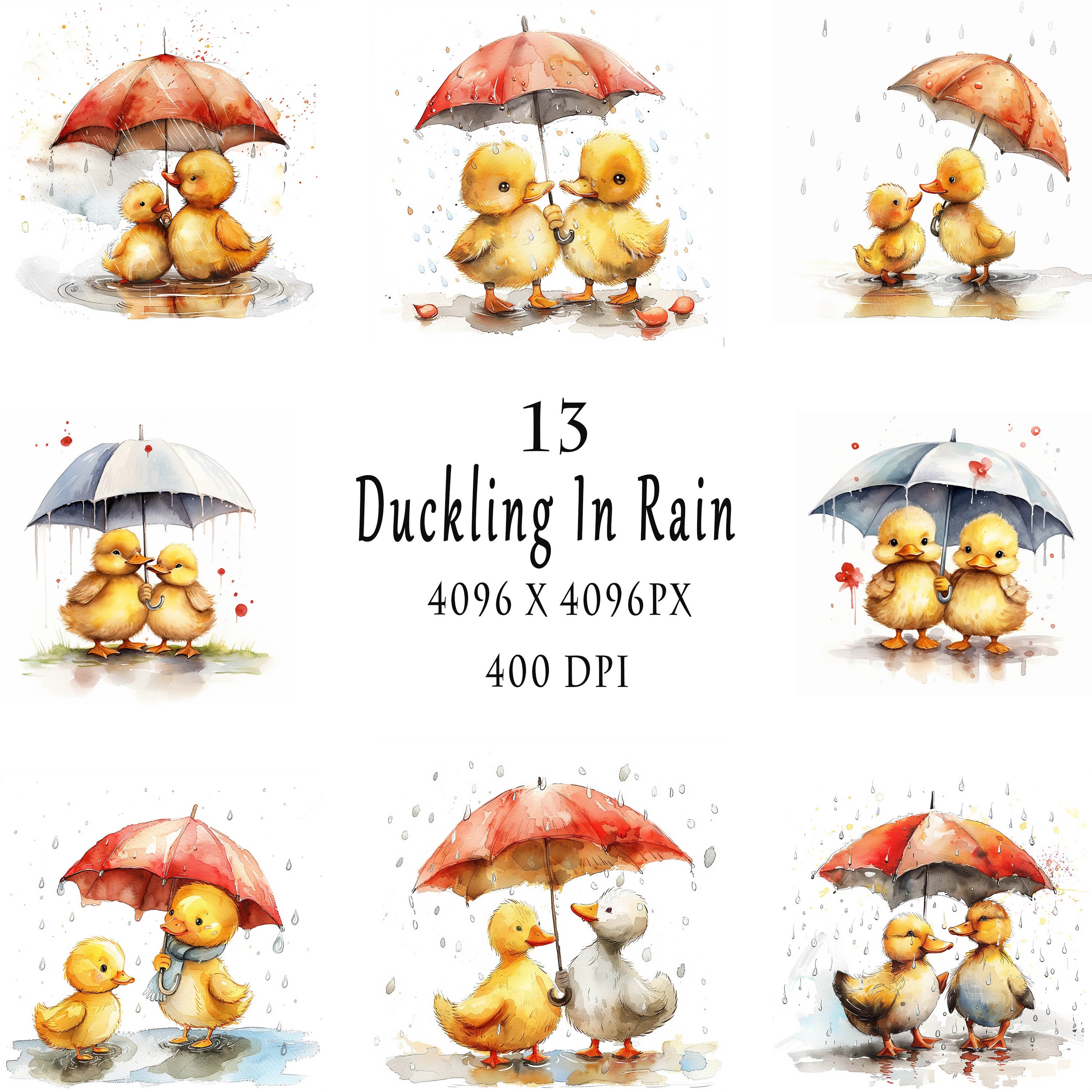 Duckling in Rain Clipart, Duck Clipart, 13 High Quality Jpgs,printable ...