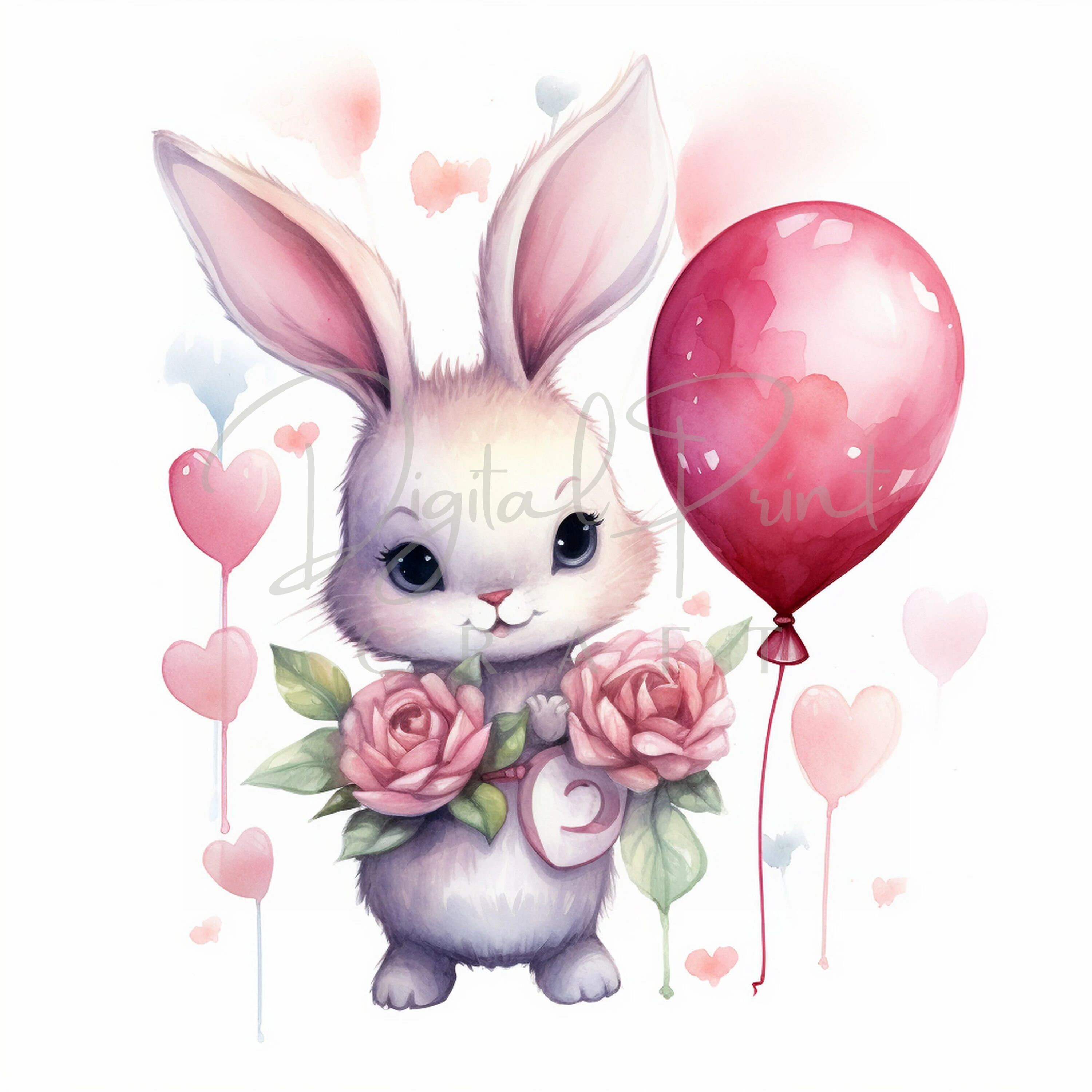 Watercolor Valentines Bunny Clipart, 10 JPG Valentines Day Clipart ...