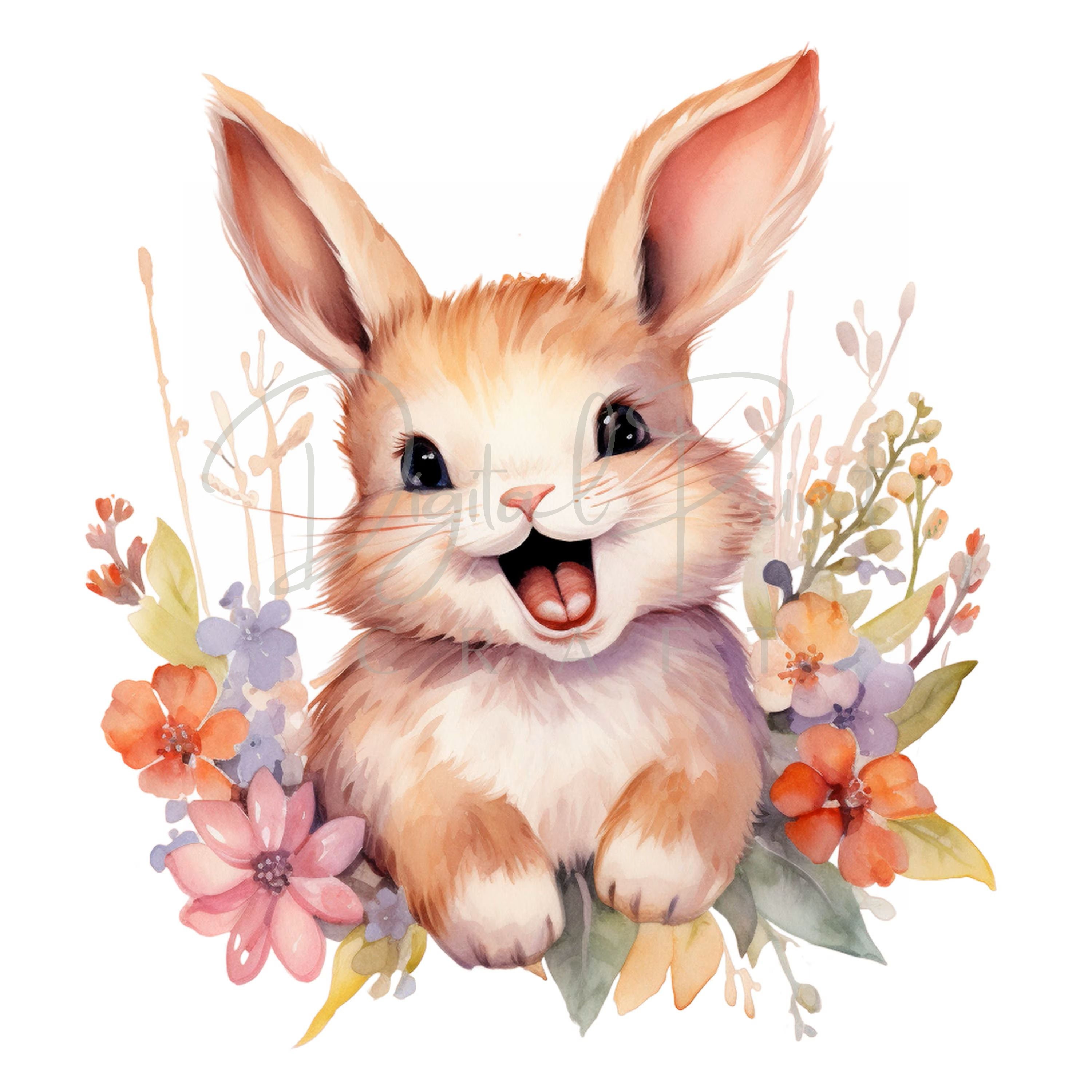 Laughing Bunny 11 High Quality Jpgs Easter Bunny Clipart, Floral Bunny ...