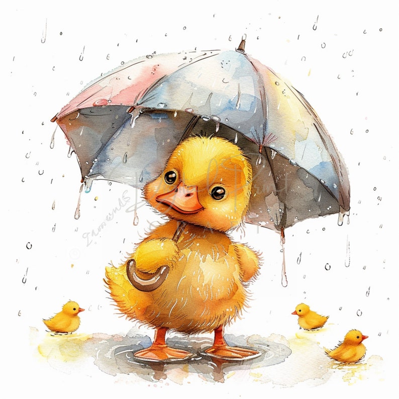Duckling in Rain Clipart, Duck Clipart, 13 High Quality Jpgs,printable ...