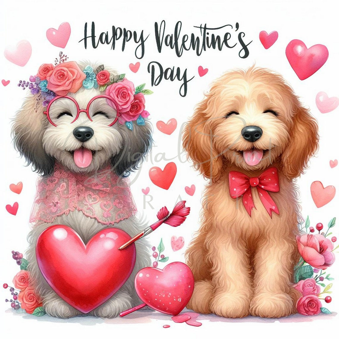 Valentine Labradoodle Clipart, 13 JPG Valentines Day Clipart, Valentine ...