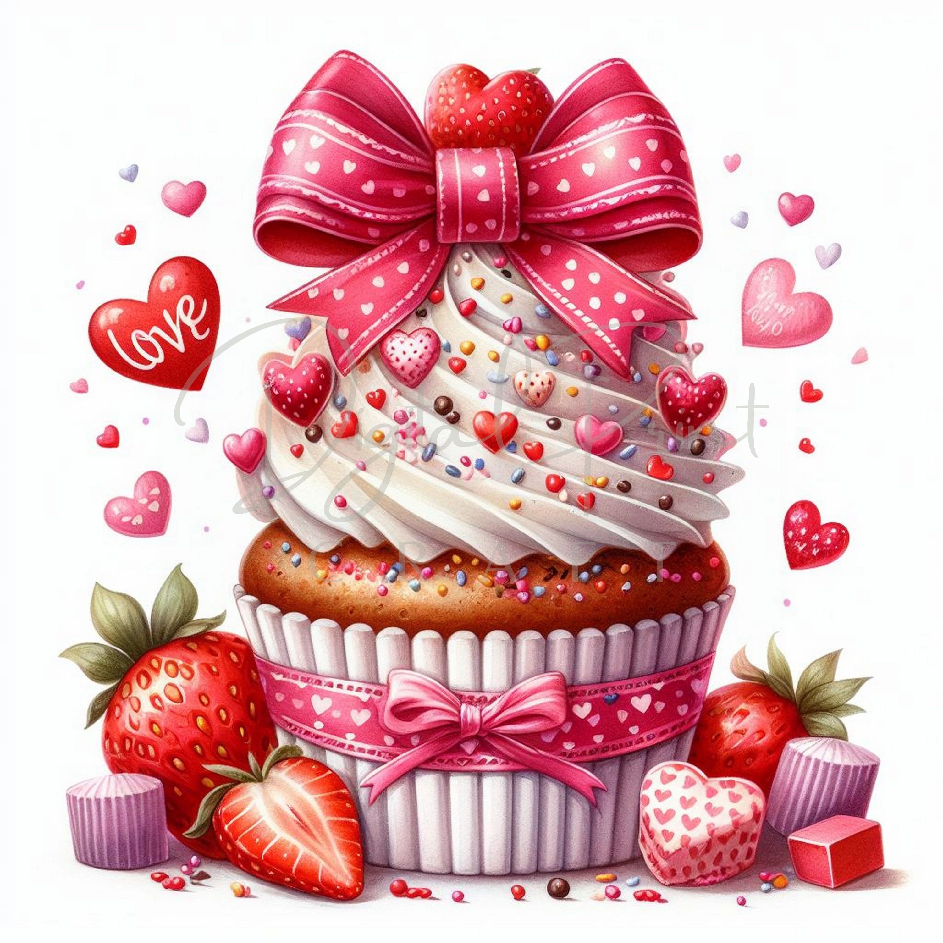 Valentine Love Cupcake Clipart, 15 JPG Valentines Day Clipart, Happy ...