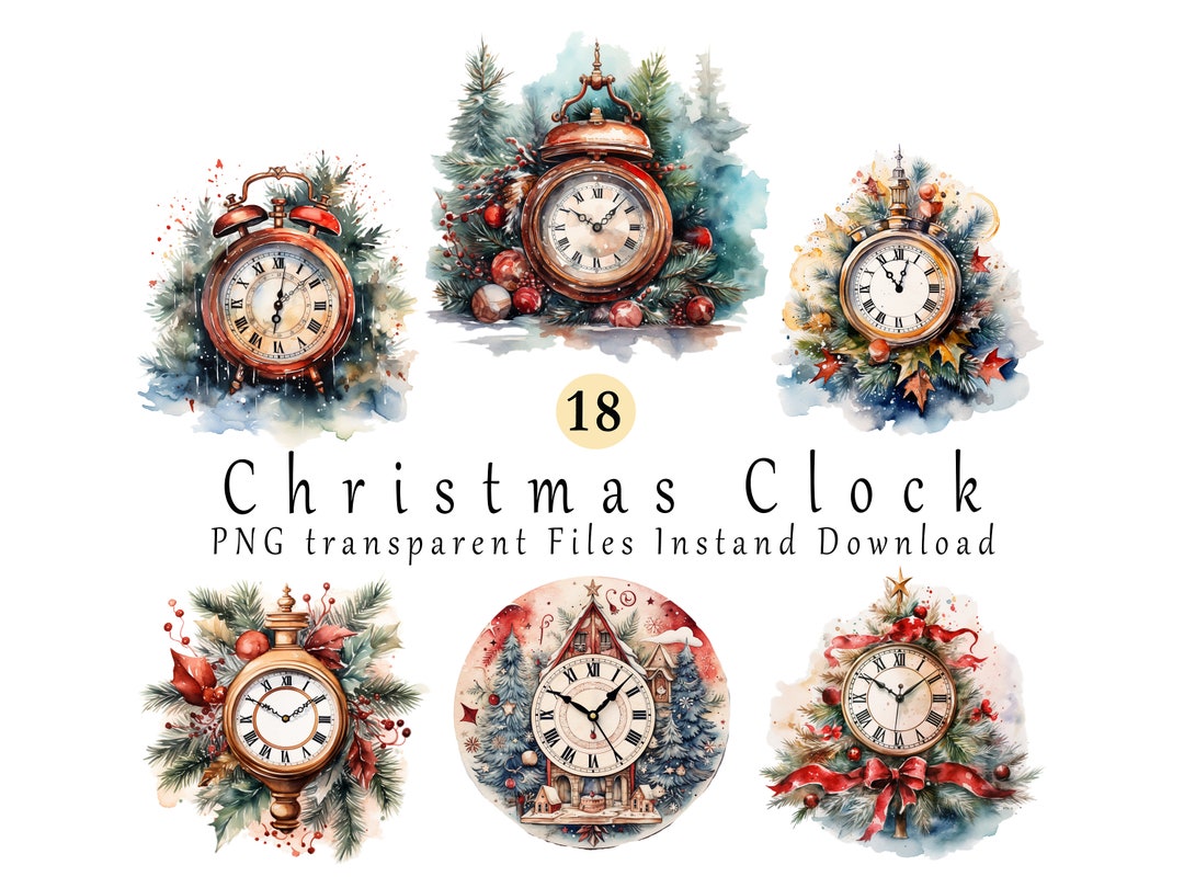 Christmas Clocks Clipart 18 Pngs, Christmas Decoration, Clock PNG ...