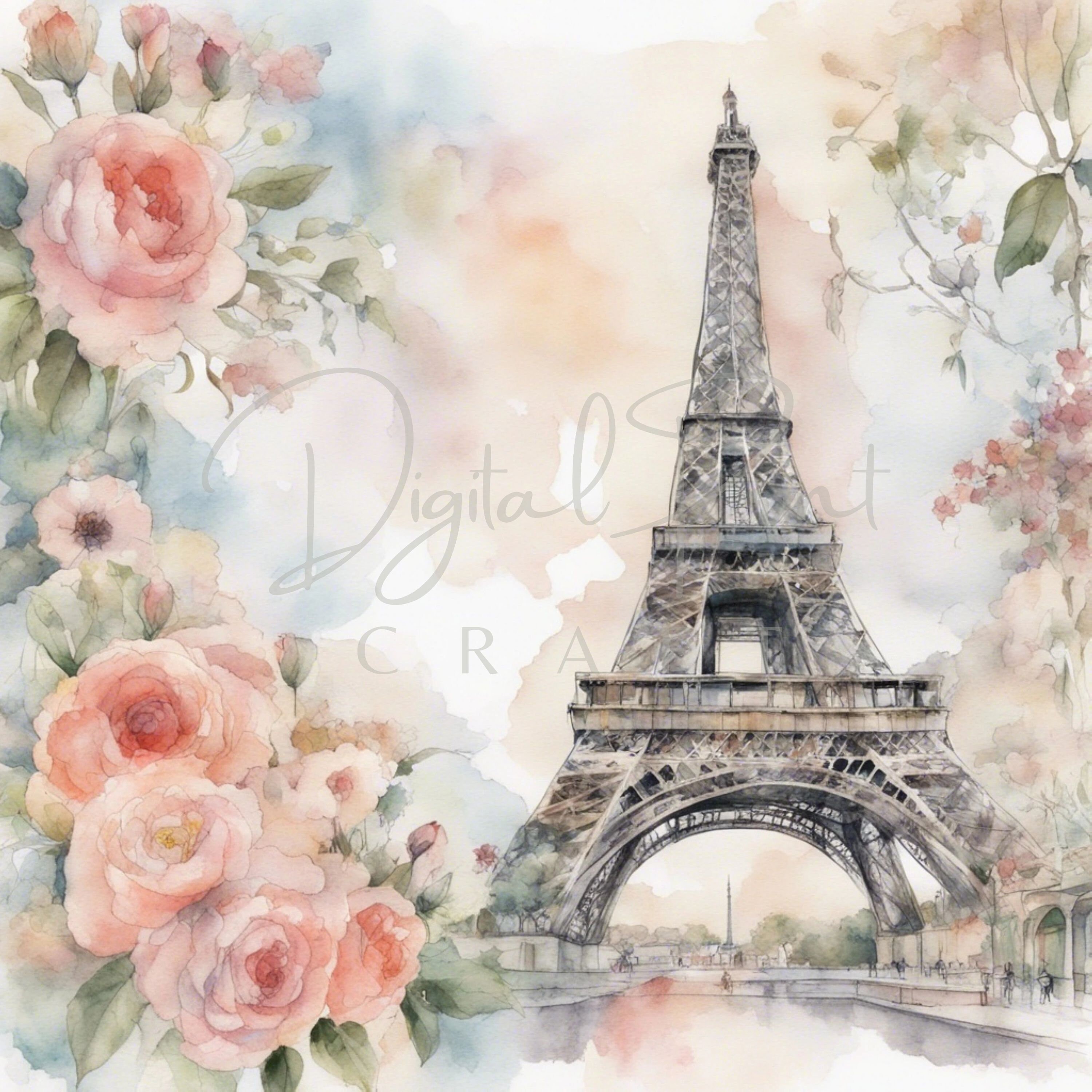 Watercolor Paris Clipart, Architectur Clipart, Cityscape JPG, Digital ...