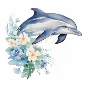 Floral Dolphin Clipart, Dolphin With Flowers, 11 High Quality Jpgs ...