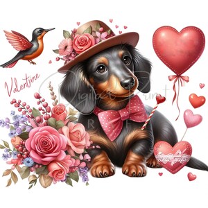 Valentines Dachshund Clipart, 12 PNG Valentines Day Clipart, Valentine ...