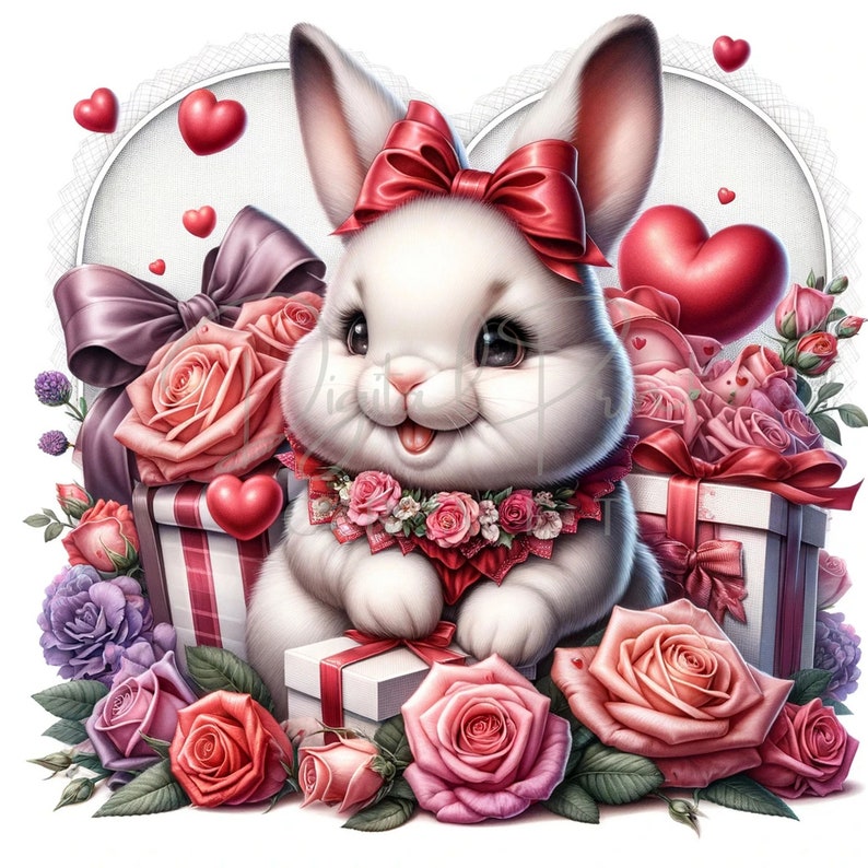 Valentine Rabbit Present, 12 JPG Valentines Day Clipart, Valentine ...