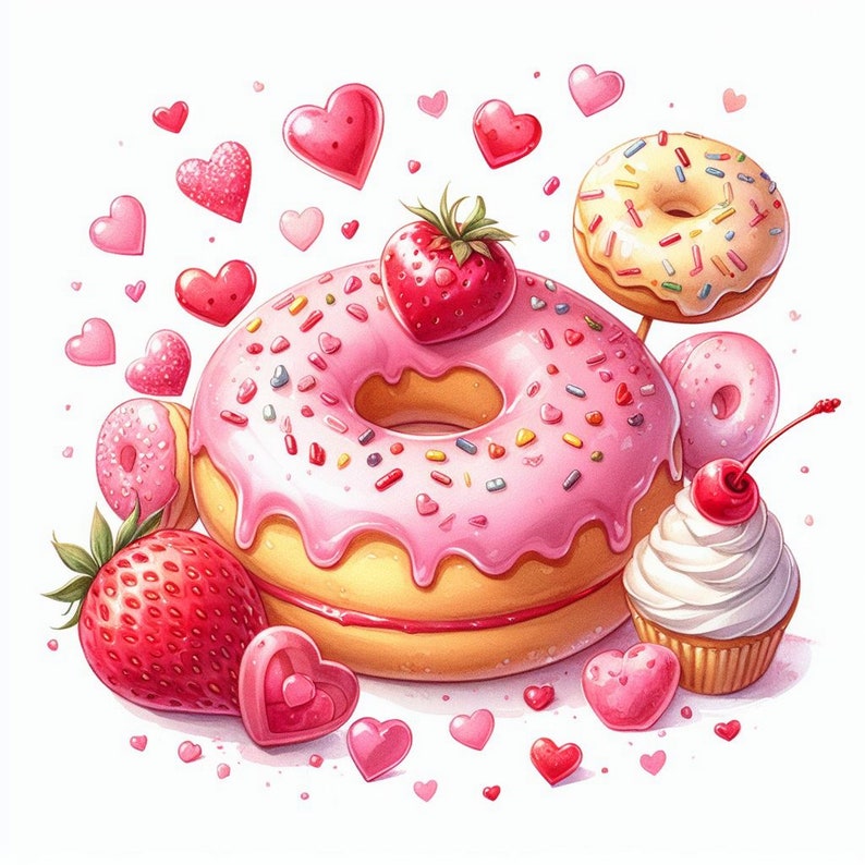 Valentine Donut Clipart, 12 JPG Valentines Day Clipart, Valentine Sweet ...