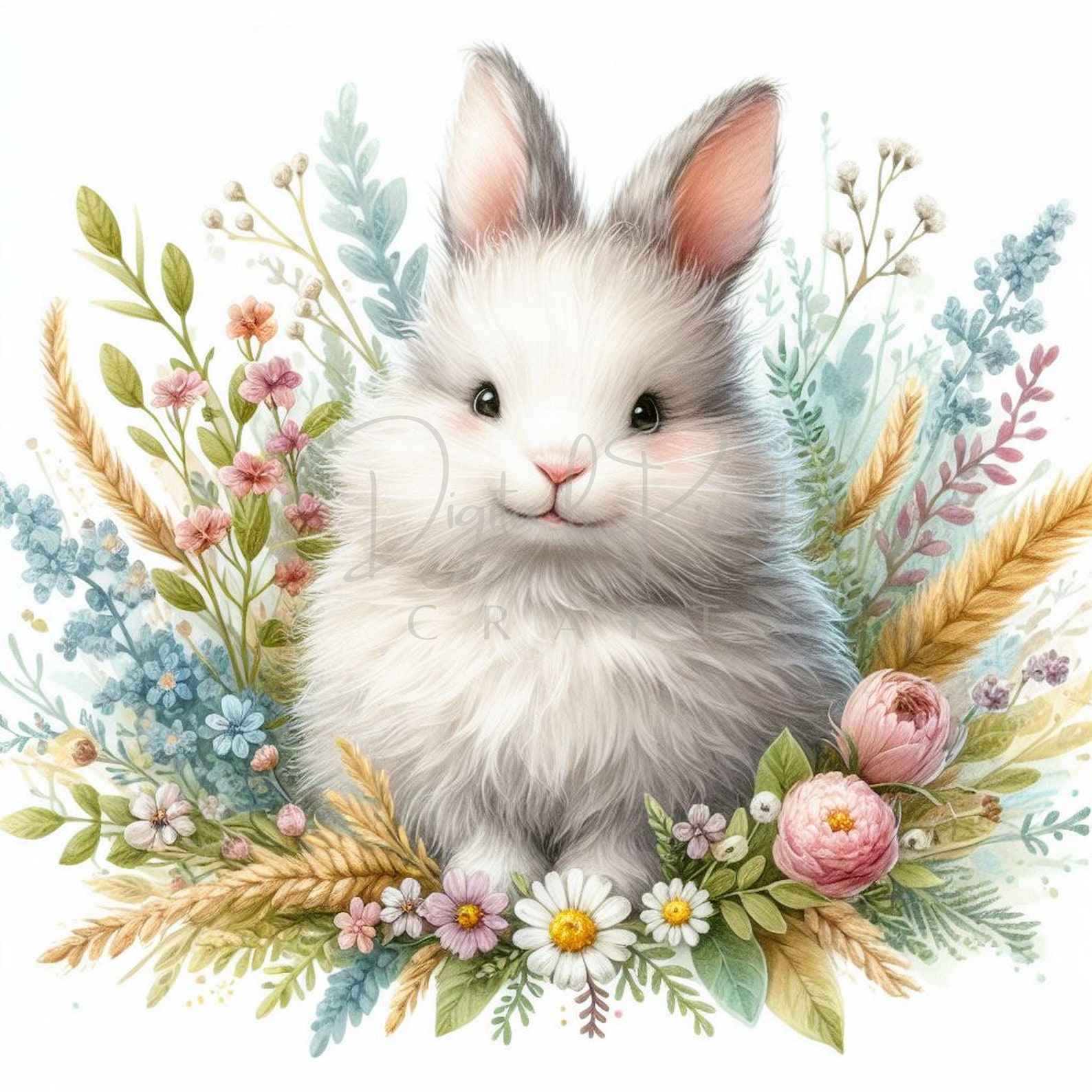 Bunny Flower Clipart, 14 High Quality Jpgs, Fluffy Bunny Clipart ...