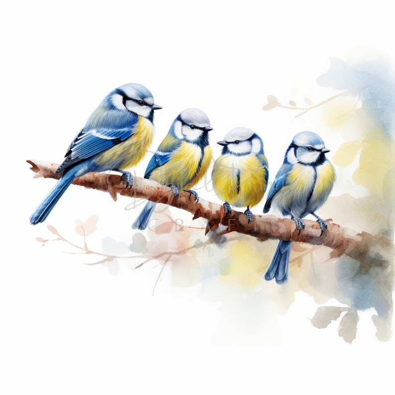 16 Eurasian Blue Tit Clipart, Forest Little Bird, Watercolor JPG, Ideal ...
